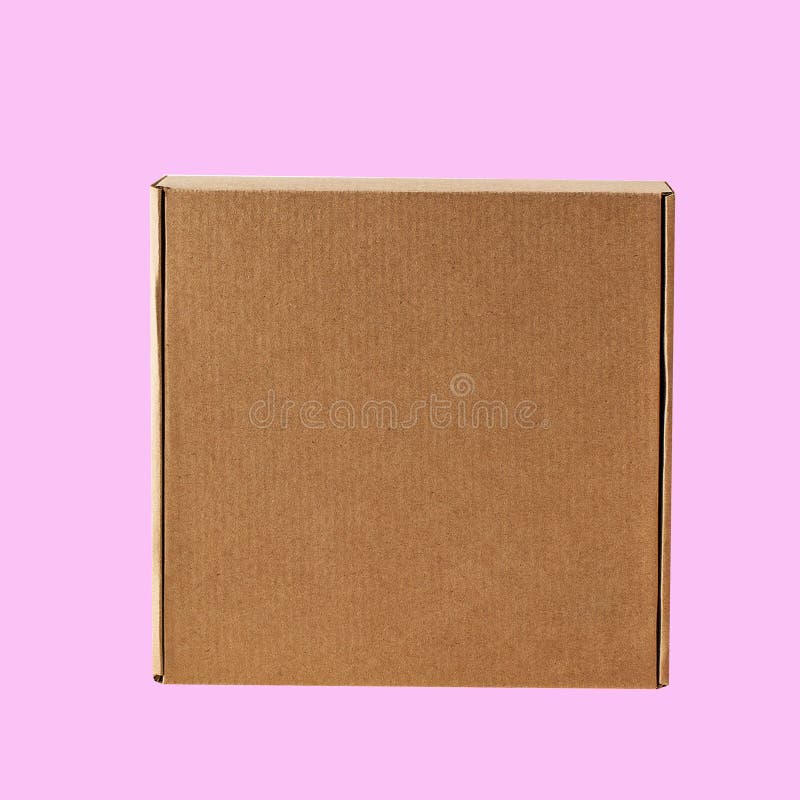 Kraft Cardboard Square Closed Box Top View on a Pink Background Stock ...