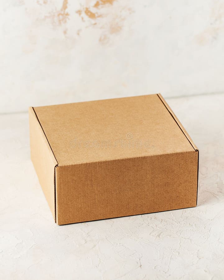Kraft Cardboard Square Closed Box Top View on a White Background Stock ...