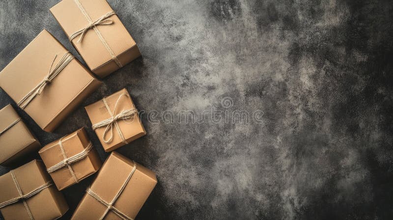 Kraft Gift Boxes on Dark Background, Top View, Rustic Packaging, Gift ...