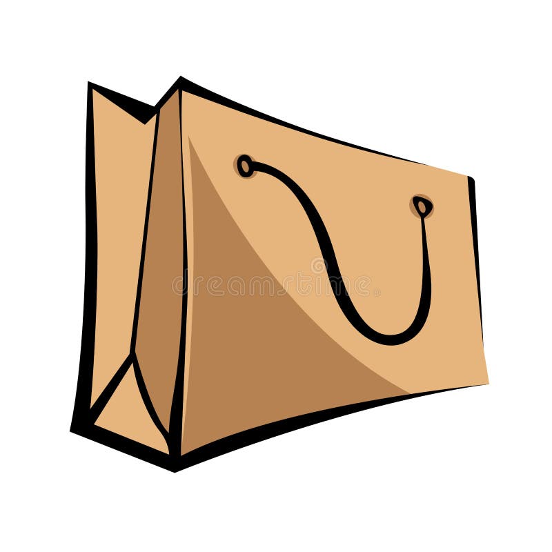 Kraft Paper Bag. Cartoon Style Stock Illustration - Illustration of ...
