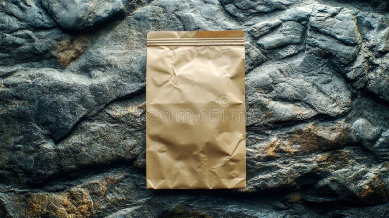 Kraft Paper Bag Mockup on a Textured Stone Surface Top View Still Life ...