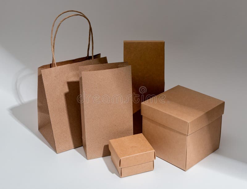 Kraft Paper and Cardboard Packages. Craft Carton Packs of Different ...
