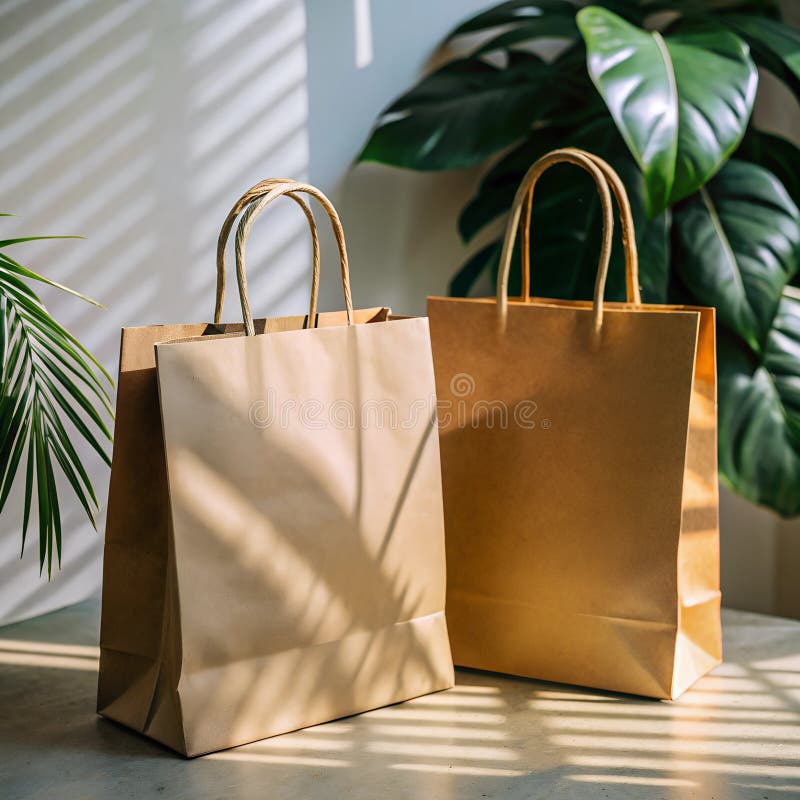 2 Kraft Paper Empty Bags Standing on the Table Stock Illustration ...