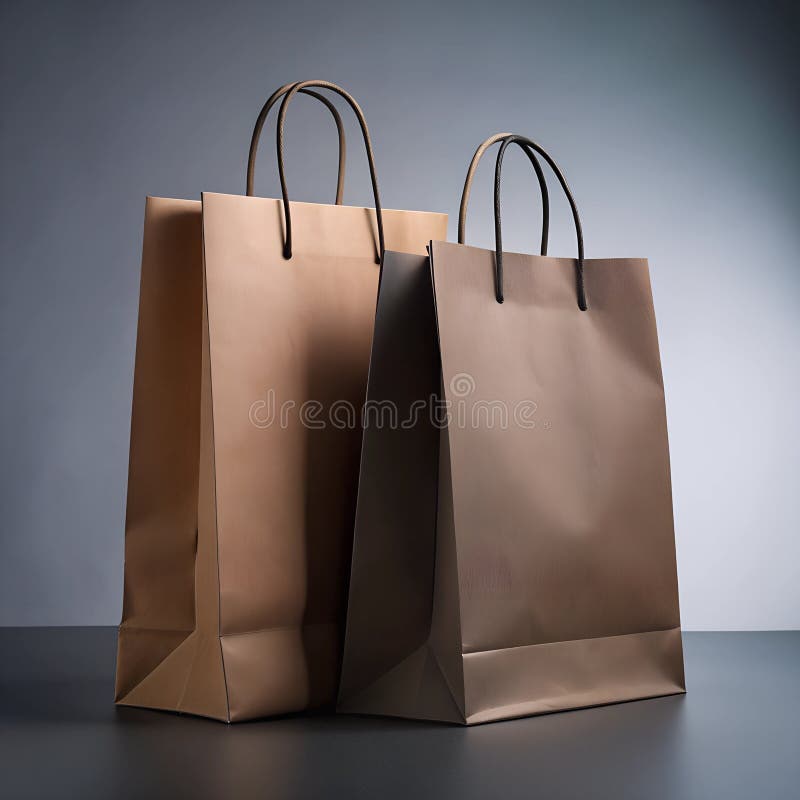 2 Kraft Paper Empty Bags Standing on the Table Stock Illustration ...