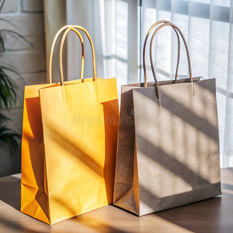 2 Kraft Paper Empty Bags Standing on the Table Stock Illustration ...