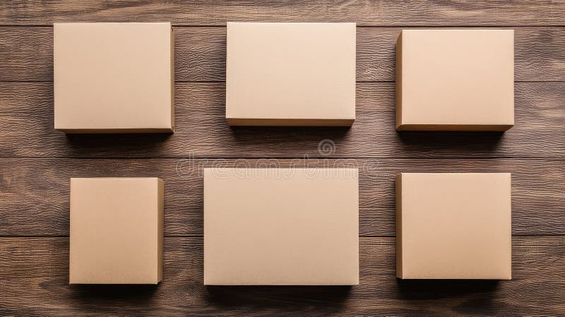 Kraft Paper Packaging Boxes Arranged Wooden Surface Create Minimalist ...