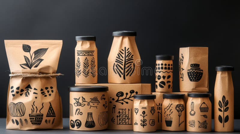 Kraft Paper Packaging Design with Black and White Botanical ...