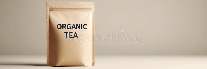 Kraft Paper Pouch of Organic Tea on a Plain Gray Background ...