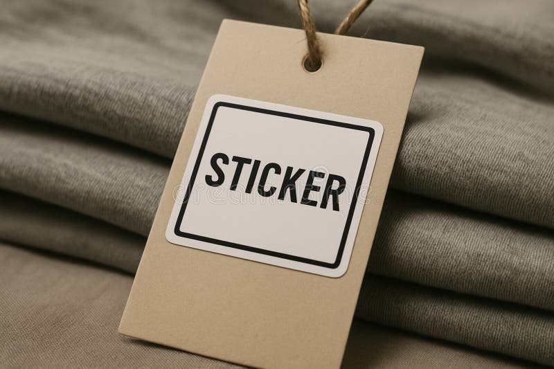 Sticker Tag Mockup on Folded Fabric—square Label Template for Product ...