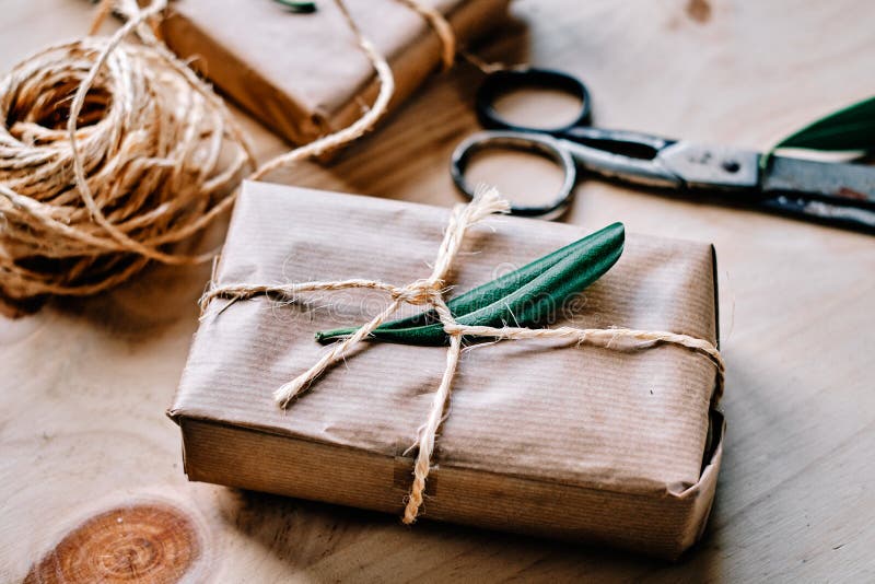 Kraft Paper Wrapped Gift Packages Stock Photo - Image of kraft, present ...