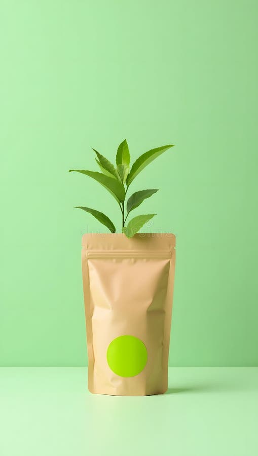 Kraft Pouch with Green Plant and Lime Circle Standup Pouch Packaging ...
