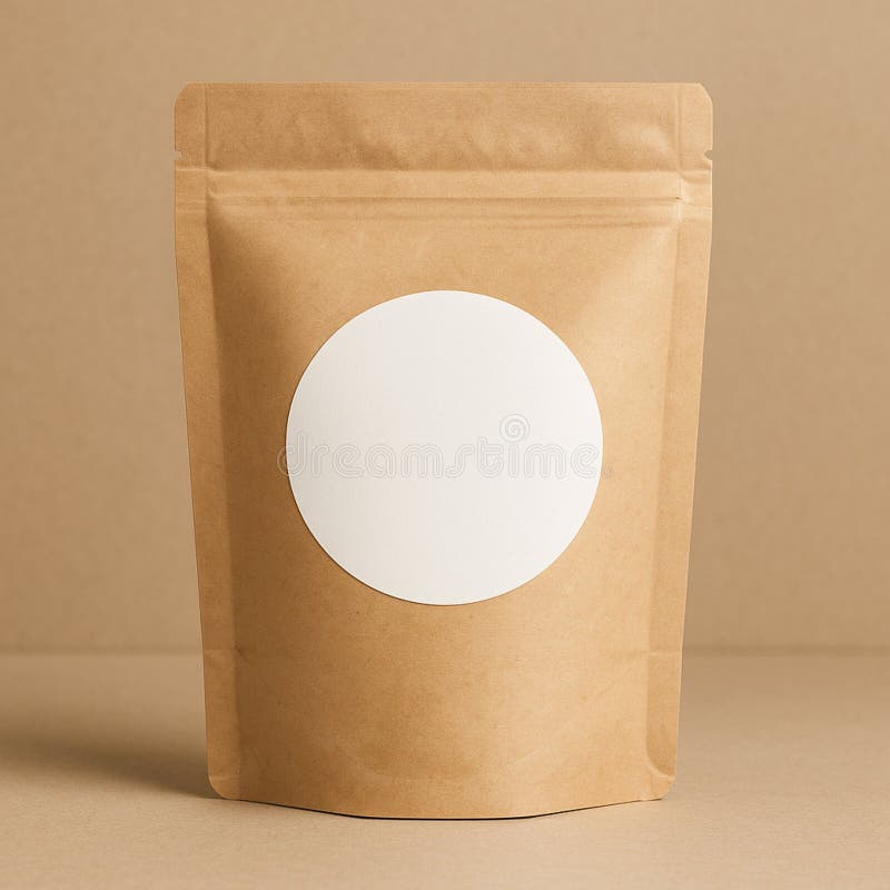 Kraft Pouch Packaging with Round Blank Label Stock Illustration ...