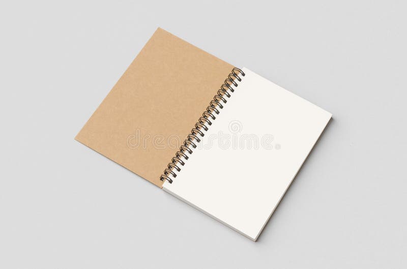 Kraft Spiral Notebook Mockup with Blank White Inside Stock Photo ...