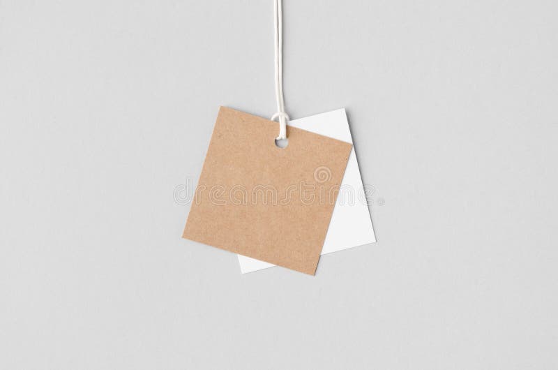 Kraft and White Square Clothing Tag, Gift Tag Mockup Stock Image ...