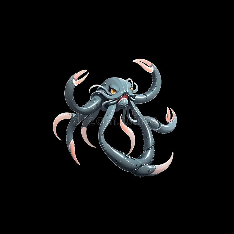 Kraken Octopus Logo Isolated on Black Generative Ai Image Stock ...