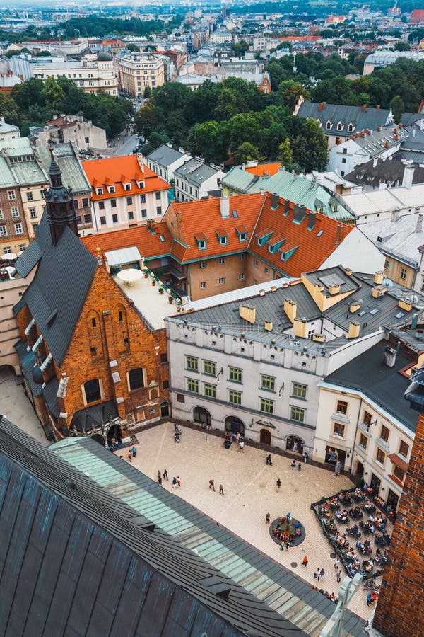 Aerial View on the Central Square of Krakow, Poland Editorial Stock ...