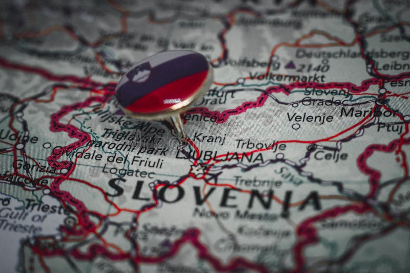Kranj Pinned on a Map with Flag of Slovenia Stock Photo - Image of flag ...