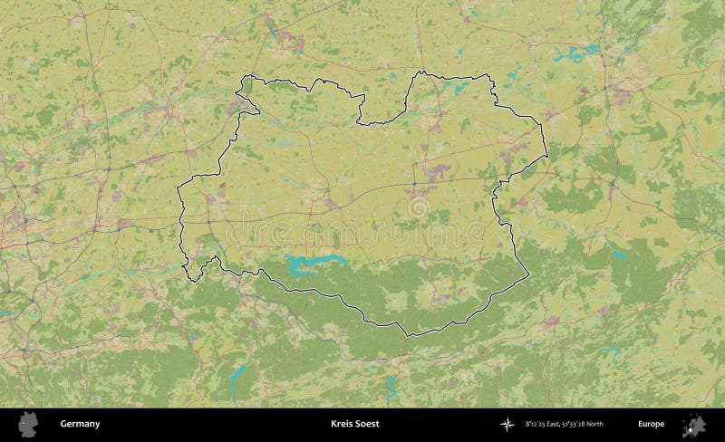Kreis Soest Outlined, Germany. Topographic Humanitarian Stock ...