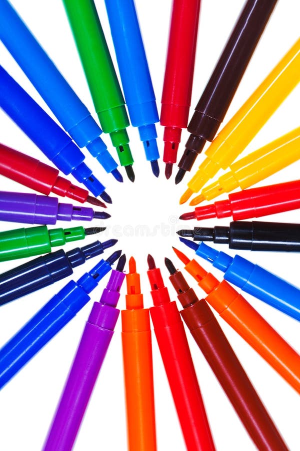 Kreis Von Varicolored Filzstiften Stockfoto - Bild von spitze ...