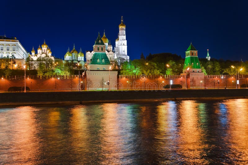 Kremlin in Moscow at night stock photo. Image of city - 19867422