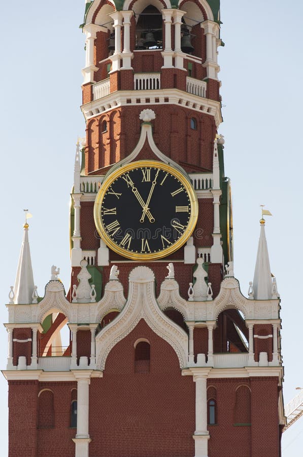 Kremlin Spasskaya Tower Clock Over Sky Stock Photo - Image of ...