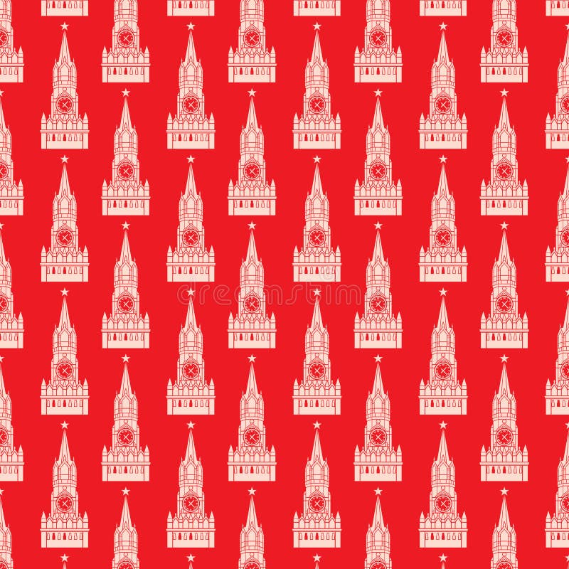 Kremlin Tower with Clock in Moscow Stock Vector - Illustration of ...