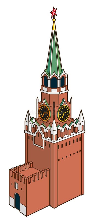 Kremlin Tower with Clock in Moscow Stock Vector - Illustration of ...