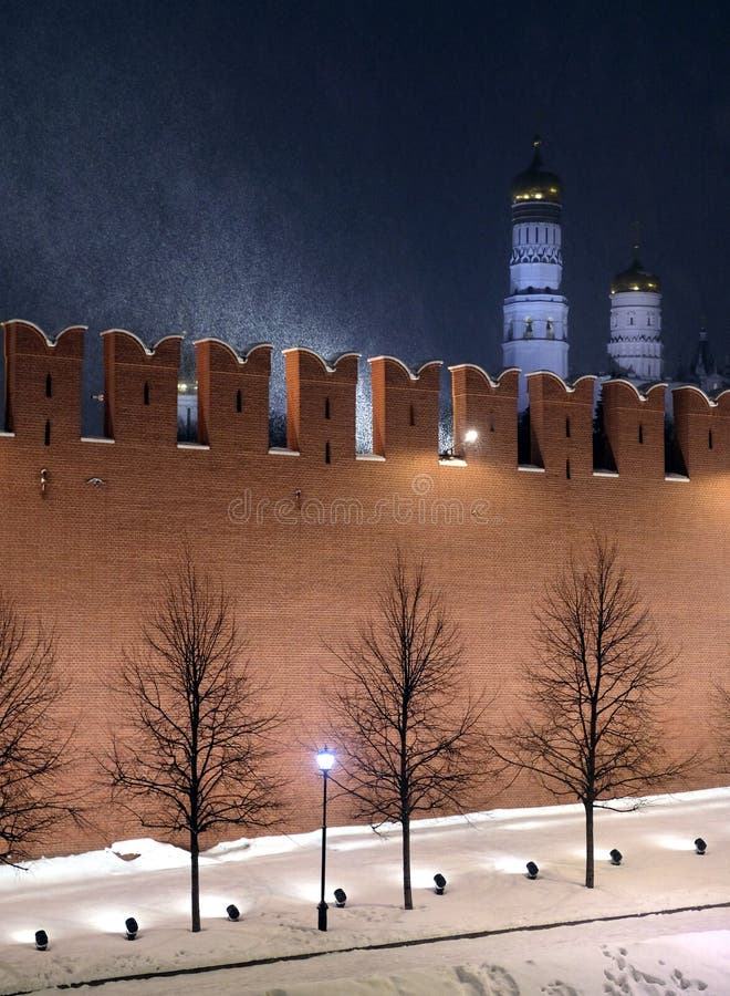 High Kremlin Red Brick Wall with Towers with Spires and Stars Under ...