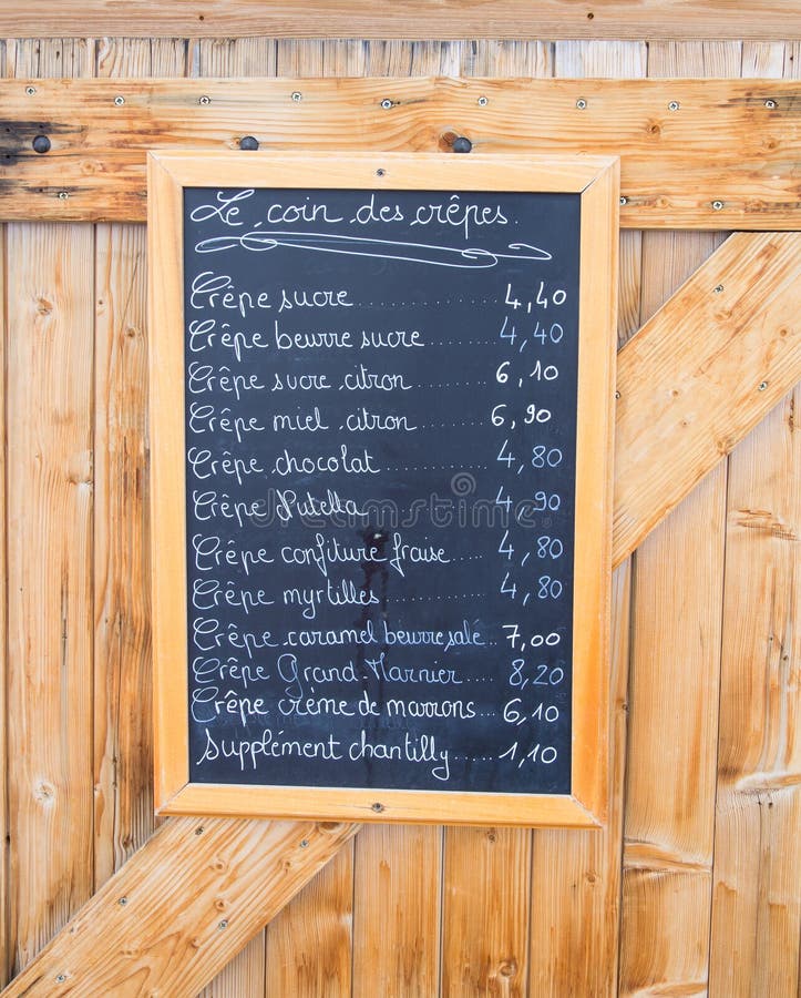 Krepa Menu Ręcznie Pisany Na Blackboard Zdjęcie Stock - Obraz złożonej ...
