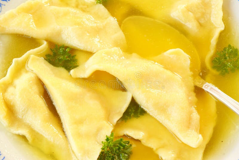 Kreplach - Jewish Ravioli in Chicken Soup Stock Photo - Image of ...