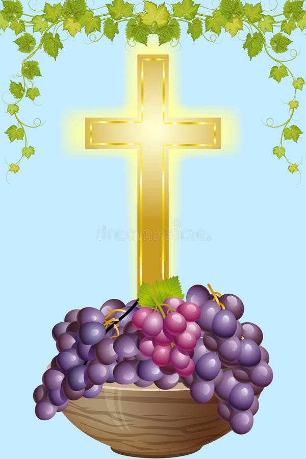 Kreuz Und Weinrebe, Traube, Ostern Symbol Vektor-Illustrationsskizze ...