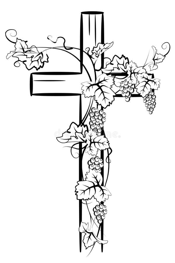 Kreuz Und Weinrebe, Traube, Ostern Symbol Vektor-Illustrationsskizze ...