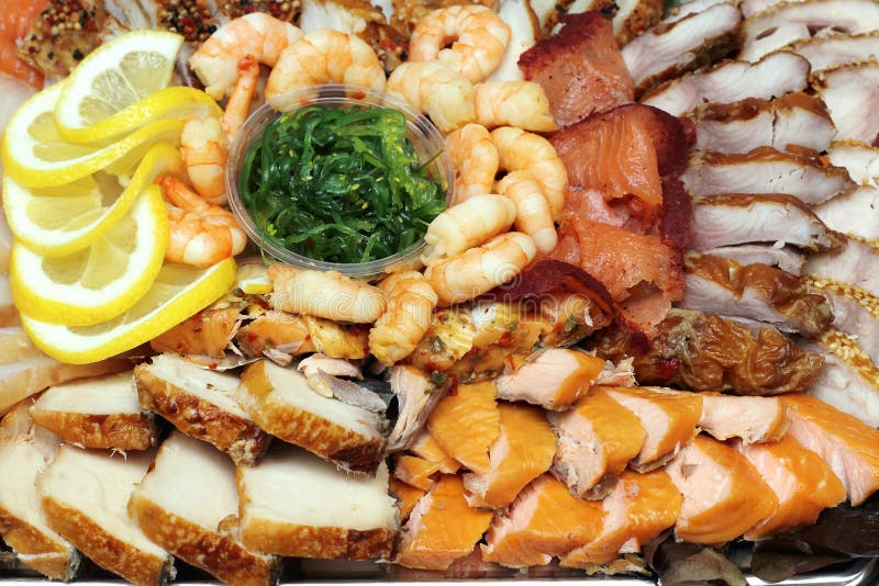 Krevette, Fish Slices Assortment on Party Plate Stock Image - Image of ...