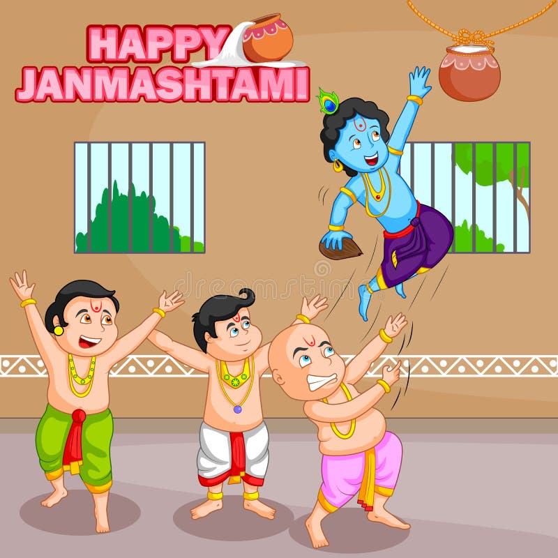 Boys at Playing Dahi Handi in Janmashtami Stock Vector - Illustration ...