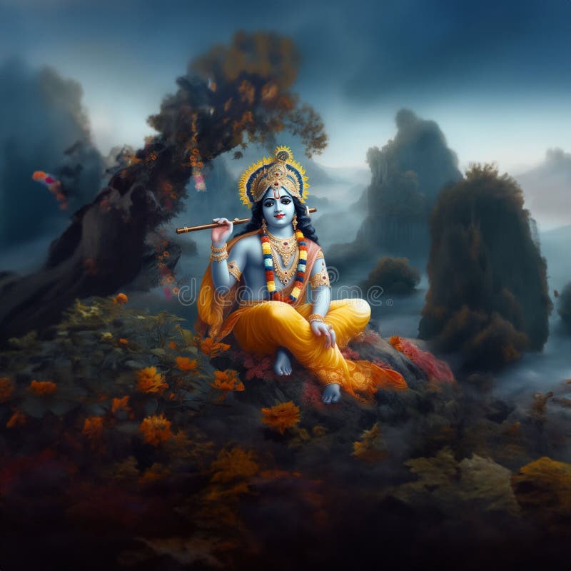 A Krishna Goddess in the Field Stock Illustration - Illustration of ...