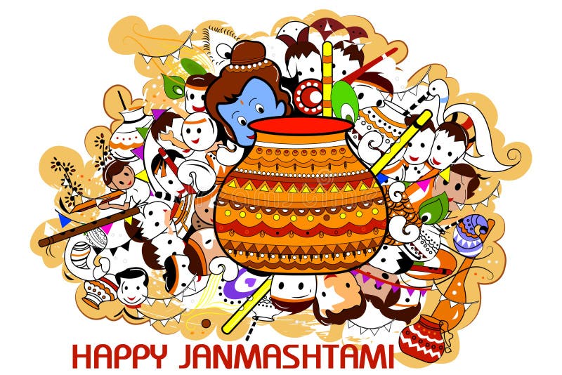 Krishna Janmashtami Doodle Felice Illustrazione Vettoriale ...
