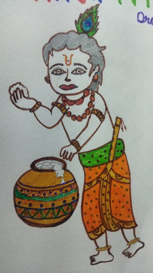 Krishna Ji Drawing |Indian God Art Editorial Stock Photo - Image of ...