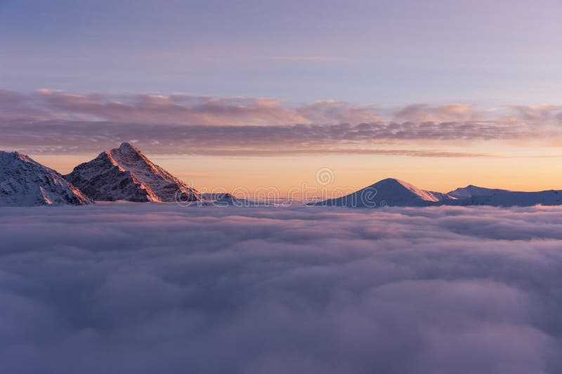 Krivan in the Setting Sun during the Inversion. Tatra Mountains. Stock ...