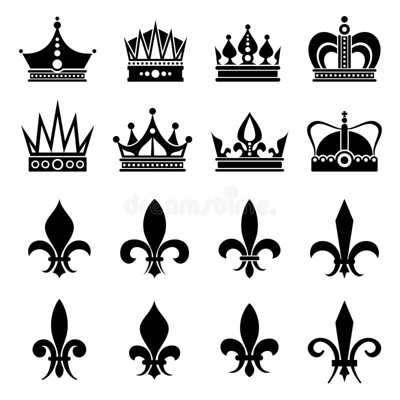 Kronan Och Fleur De Lis, Lilja Blommar Symboler Vektor Illustrationer ...