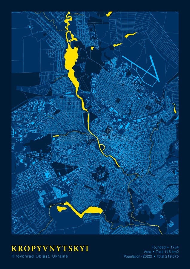 Kropyvnytskyi Map Vector Highly Detailed Map in National Yellow Blue ...