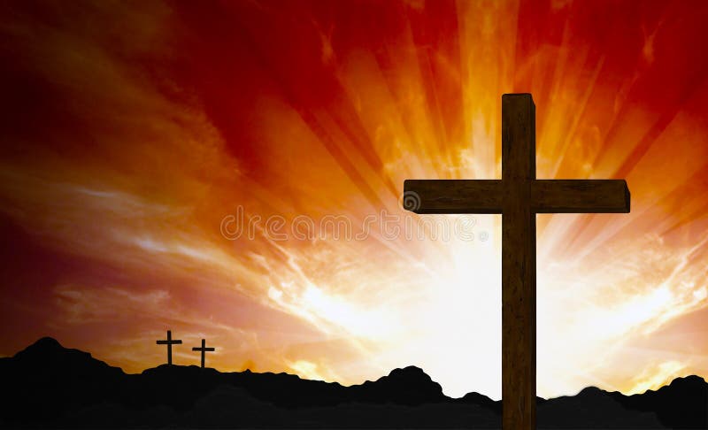 Kruis Op Heuvel Bij Zonsondergang Stock Illustratie - Illustration of ...