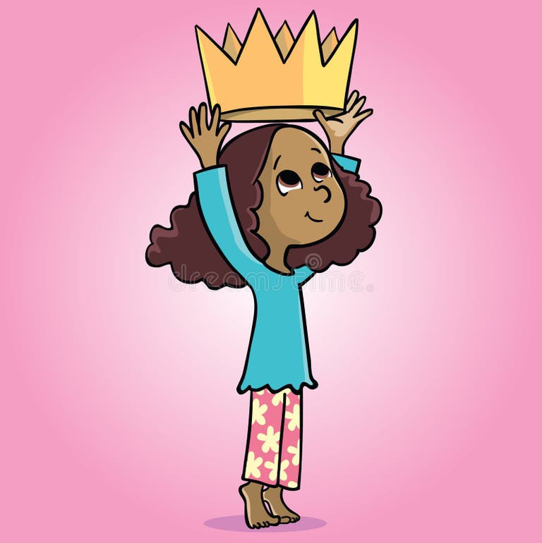 Little Girl Puts a Crown on Her Head Stock Illustration - Illustration ...