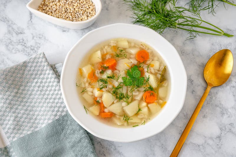 Krupnik, wheat barley soup stock image. Image of fresh - 340246331
