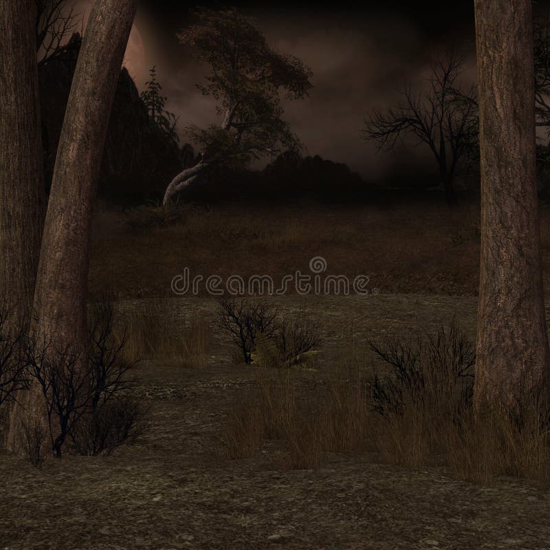Gruseliger Wald Mit Altem Wegweiser Und Sensenmann Stock Abbildung ...