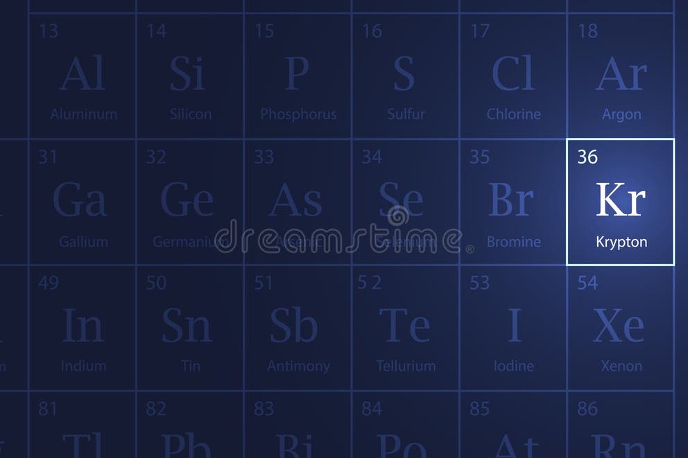 Krypton Element Glowing in a Dark Periodic Table Stock Illustration ...