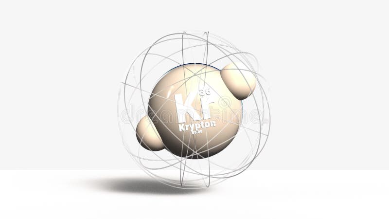 Krypton Kr 36 3d Atom Model Animation Gas Element from Periodic Table on Clean White Background ...