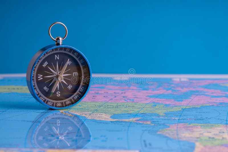 Compass on World Map Background Stock Photo - Image of geography ...