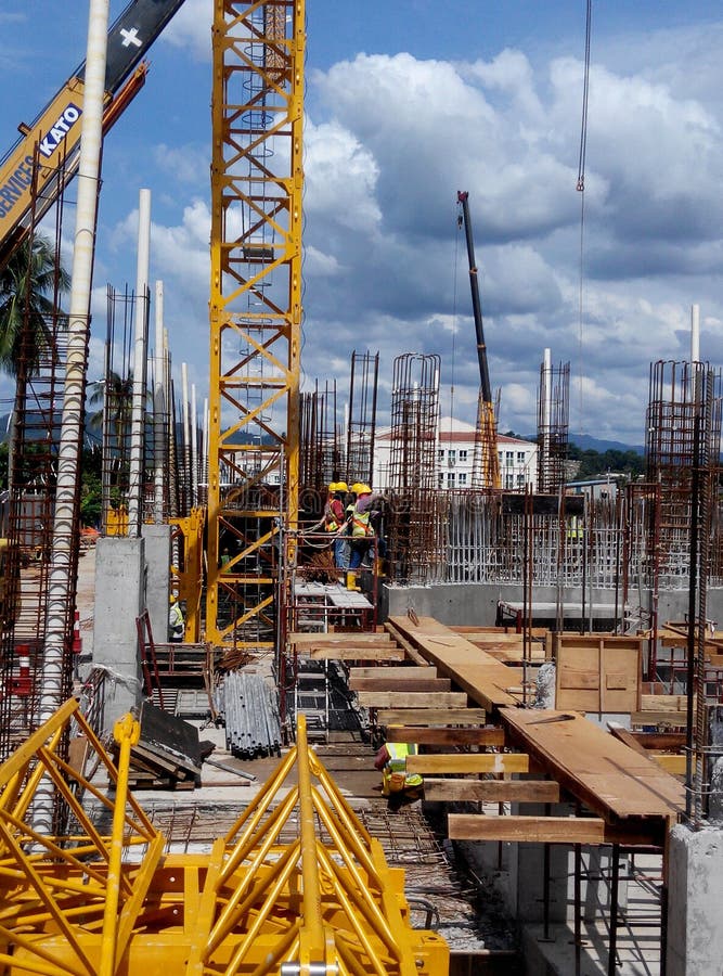 Construction Workers Fabricated Timber Form Work at the Construction ...