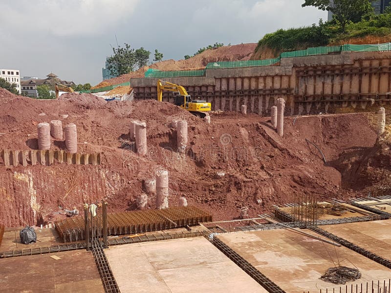 Sub-structure Foundation Works at the Construction Site. Editorial ...