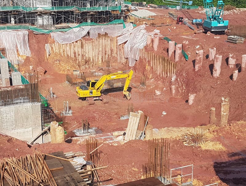 Sub-structure Foundation Works at the Construction Site. Editorial ...